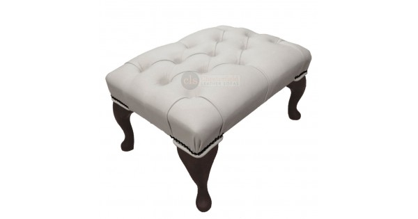Chesterfield White Genuine Leather Footstool